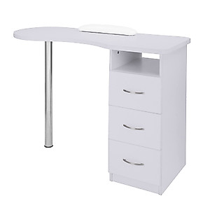 mefeir Manicure Table Nail Desk with 3 Drawers & Arm Rest Cushion for Nail Tech, Beauty Spa Salon Home Wooden Technician Workstation Nail Art Equipment (Titanium White)