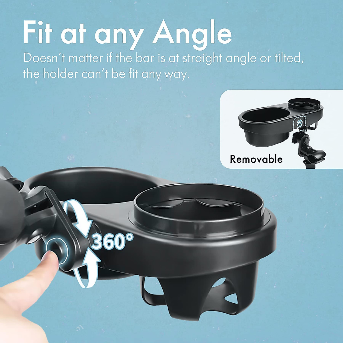 Universal Stroller Cup Holder|360° Rotation Holder with Food Snack Tray Attachment| Drink Accessories for Bike, Walker, Treadmill, Wheelchair, Shopping Cart and Trolleys (le012)