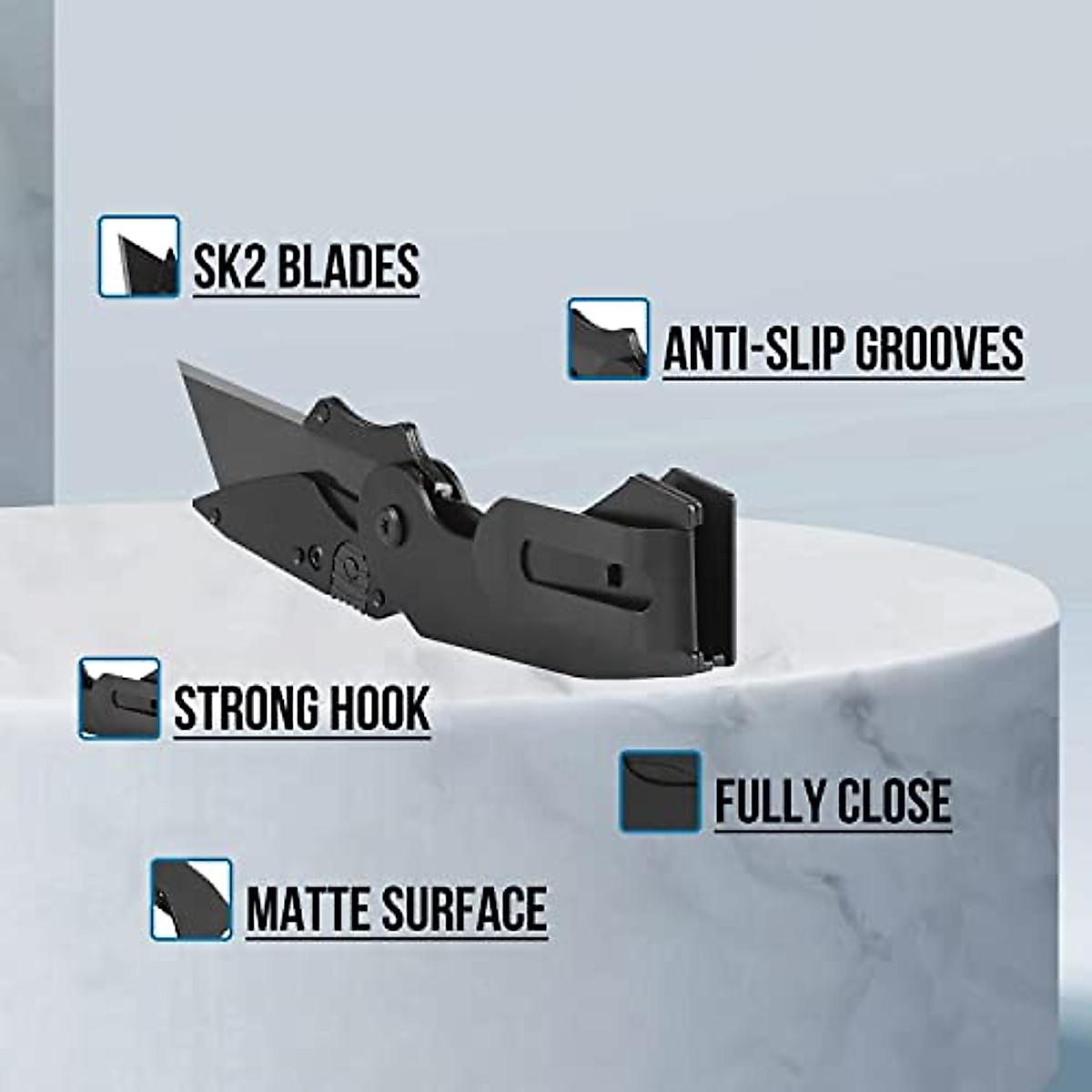 Lichamp 6-Pack Folding Utility Knife Box Cutter, Quick Change Razor Knife Utility Pocket Construction Blade Knife, (Black, C6BK)