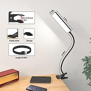 RAOYI LED Desk Lamp, 5W USB Clip on Light Eye-Caring Reading Clamp Table Lamp with 48 LEDs Flexible Gooseneck, 3 Color Modes and 14 Brightness Levels for Office Bedroom Study (Black)
