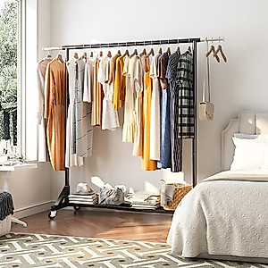 Raybee 77" W Clothing Rack Heavy Duty Clothes Racks for Hanging Clothes Rolling Clothes Rack with Wheels Portable Garment Rack Metal Clothing Rack Hold 265lbs Black 77''W×66''H×24''D