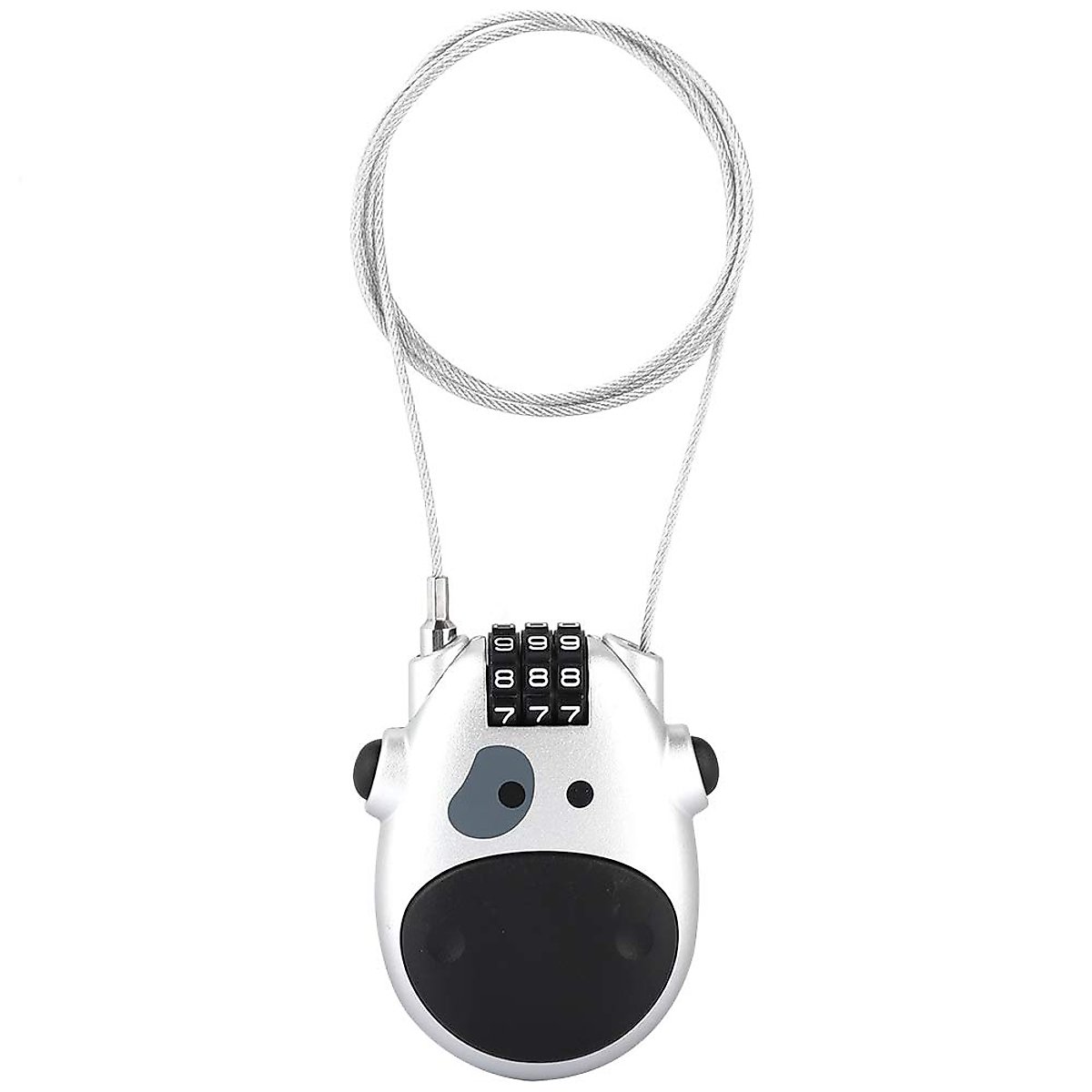 Combination Lock Cable Lock Padlock with 3 Digit Numeric Code, 80CM Extendable Cable, Heifer Shape, Customized Safety Lock for Suitcase Stroller Luggage Laptop(Silver)
