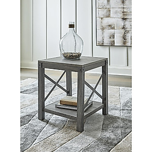 Signature Design by Ashley Freedan Rustic Farmhouse End Table, Gray