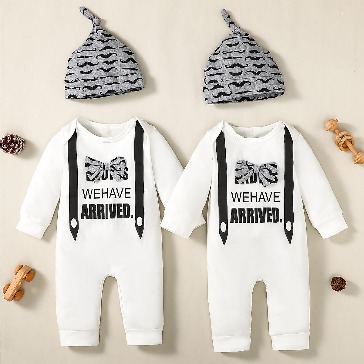 Aslaylme Baby Boy Matching Outfit Newborn Boy Twins Bodysuit Ladies We Have Arrived Romper (White,0-3 Months)