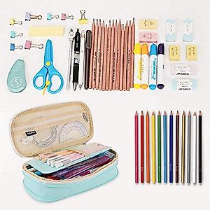 iSuperb Foldable Pencil Case Zipper Big Capacity Canvas Pencil Pouch Stationery Organizers Pen Bag Compartments Cosmetic Makeup Bags for Women