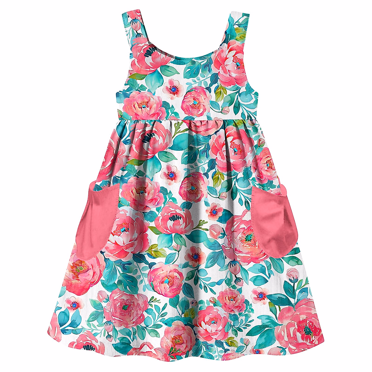 Vieille Toddler Summer Dresses 4t 5t Little Girls Flower Dress with Big Pocket Casual Sundress for Daily Playwear Holiday Party