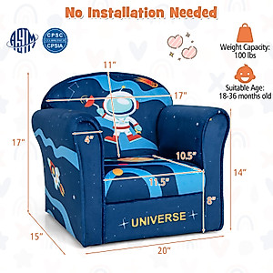 HONEY JOY Kids Couch, Toddler Sofa Armchair with Spaceman Pattern, Children Mini Playroom Furniture, Sturdy Wooden Construction, Baby Small Armrest Chair, Lightweight Kids Sofa for Boys Girls (Blue)