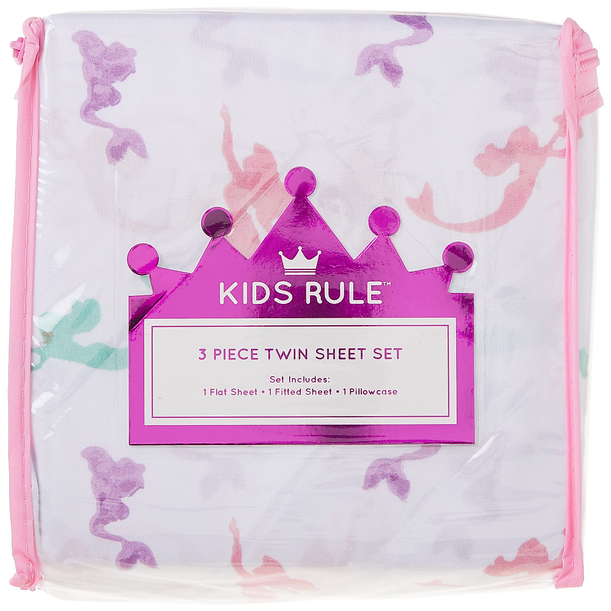 Kids Rule 3-Piece Mermaid Sheet Set | 1 Twin Flat Sheet, 1 Twin Fitted Sheet & 1 Queen Pillowcase | 100% Softly Brushed Microfiber Polyester | Soft, Smooth & Durable | Ideal for Kids | Multicolor