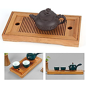 Bamboo Tea Tray,Delaman 10.63 * 5.51 * 1.18inch Reservoir Type Bamboo Tea Tray,Mini Bamboo Chinese Kongfu Tea Table Serving, Serving Tray Box Reservoir & Drainage Type for Teahouse