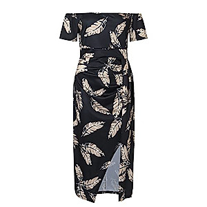 Cold Shoulder Dresses for Women Lace Women Fashion Sexy One Shoulder Flower Print Waist Bag Hip Slit Dress Tunic Dress Black