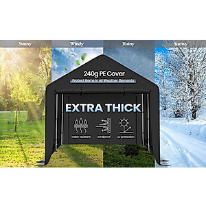 Outdoor Carport Canopy,6x8 ft Heavy Duty Canopy Shed,Metal Frame Storage Shed with Waterproof, UV Resistant Cover, 2 Rollup Zipper Doors for Backyard, Garden can Store Motorcycle, Garden Tools