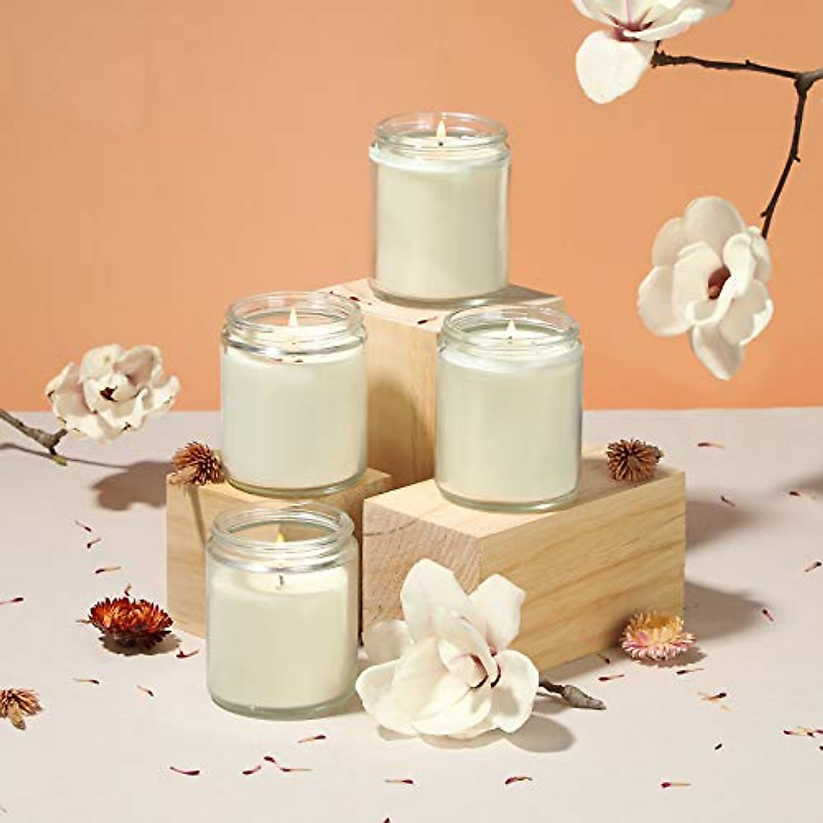 12 Pack, 8 OZ Thick Glass Jars with Lids, Clear Round Candle Jars with 12 Metal Lids & 12 Plastic Lids - Empty Food Storage Containers, Canning Jar For Spice, Powder, Liquid, Sample - Dishwasher Safe