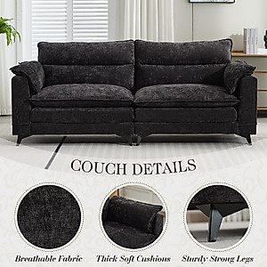 DRMBOOK 83.5" Comfy Couch Home Sofa Living Room Love Seat Couches, Morden Chenille Soft Upholstered Small Sofa Couch (Black)