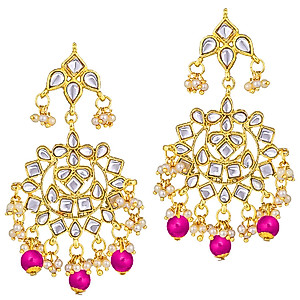 Aheli Elegant Indian Faux Kundan Studded Choker Necklace with Maang Tikka Set Ethnic Wedding Wear Fashion Jewelry for Women (Rani Pink)