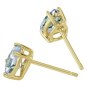 Peora 14K Yellow Gold Aquamarine Earrings for Women, Genuine Gemstone Solitaire Studs, 7x5mm Pear Shape, 1 Carat total, Friction Back