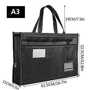 A3 Mesh Art Portfolio Bag with Handle and Zipper Holder for Artwork Portable Large Capacity Clear Art Storage Tote Bag Organizer Transparent Bag for Large Posters Painting Teaching Material Art Work