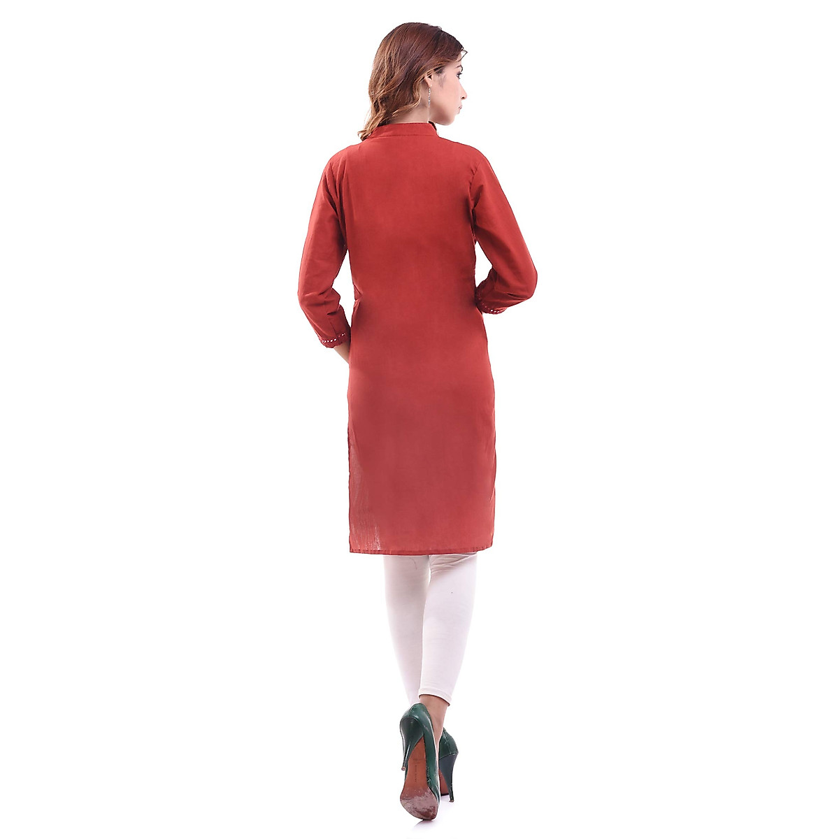 Indian Women's Plain Cotton Kurti Red Top By Chichi, XX-Large