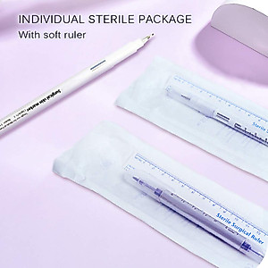 LabAider 6Pcs Professional Surgical Tip Skin Marker Pen Sterile Tattoo Stencil Markers Pen with Paper Ruler for Eyebrow, Lips - Individually Wrapped (0.5MM&1MM)