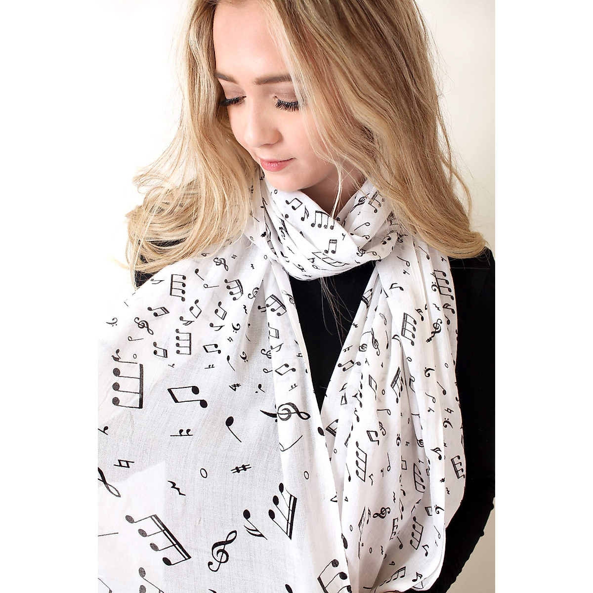 Anika Dali Women's Music Lover Musical Notes Fashion Scarf Shawl (Off-White)