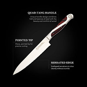 Hammer Stahl Serrated Utility Knife | German Forged High Carbon Steel Serrated Sandwich Knife | Petty Kitchen Knife with Ergonomic Quad-Tang Pakkawood Handle & Gift Box | 6-Inch Serrated Tomato Knife