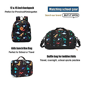 JinBeryl Toddler Backpack Boys, 15 Inch Kids Backpack for Preschool or Kindergarten, Dinosaur Black