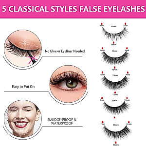 Reusable Self Adhesive Eyelashes, Reusable Adhesive Eyelashes, False Eyelashes Natural Look, Self Adhesive Eyelashes Reusable Self Sticking(5-Pairs)