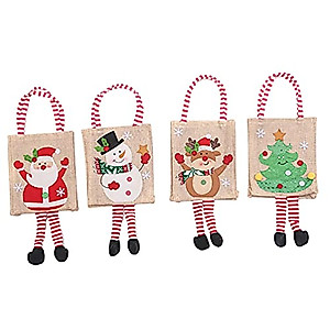 IMIKEYA Stocking Stuffer Treats 4Pcs Christmas Tote Bags Christmas Treat Bags Reindeer Santa Linen Candy Bag Xmas Gift Bags for Goodies Christmas Party Supplies Children Gifts