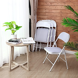 6 Pack Folding Chairs with Padded Cushions and Back Metal Frame Foldable Chairs with Padded Seats Portable Commercial Seat for Office Indoor Outdoor Meeting Wedding Party Event (White, Grey)