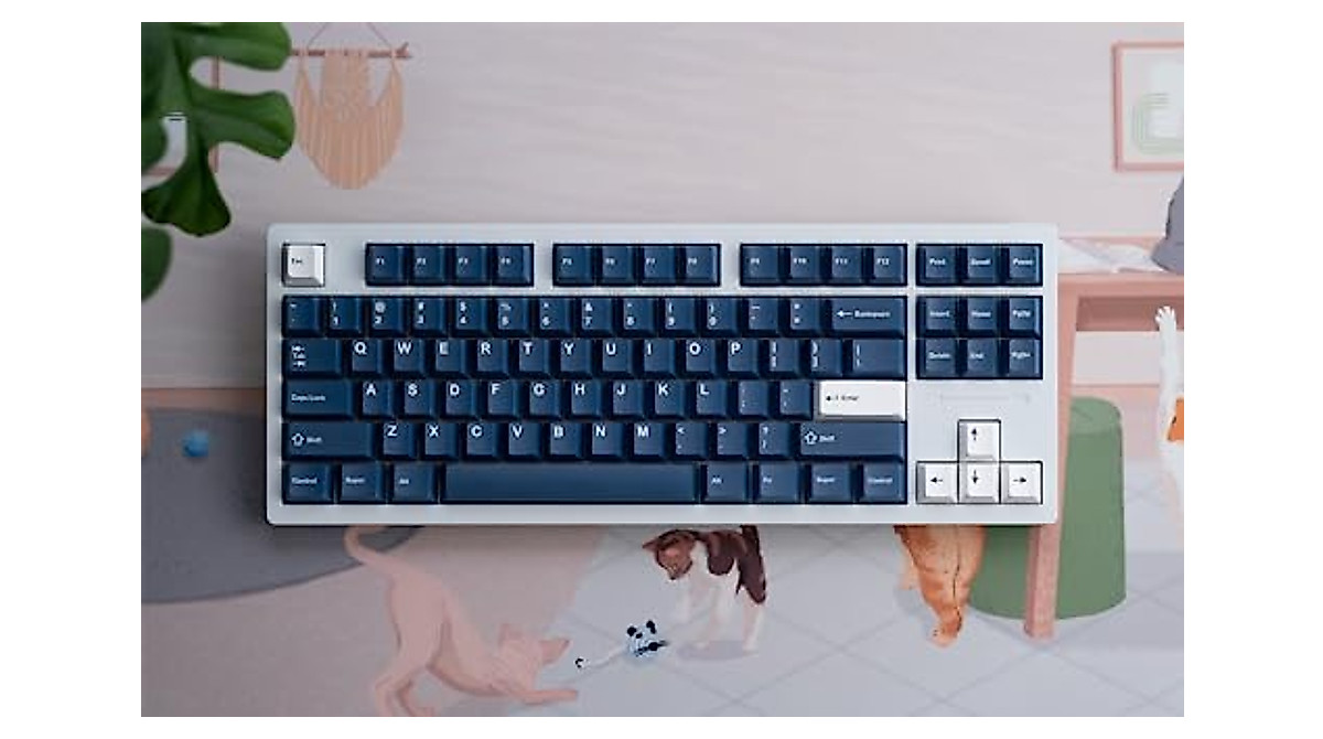 kfaPBT White on Navy Keycap Set for Mechanical Keyboards