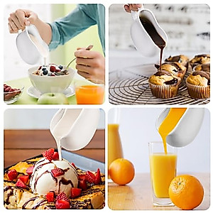 Gonioa 17oz ceramic Gravy Boat with Saucer Stand, Set of 2, Porcelain Gravy Boat with Dripless Lip Spout, Serving Dish for Salad Dressings, Creamer, Warming Sauces, Microwave & Freezer Safe (White)