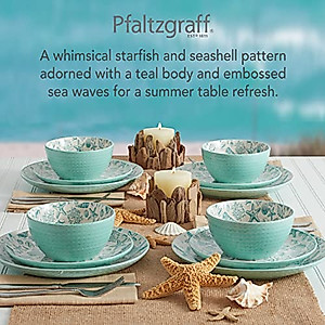 Pfaltzgraff Venice 16-Piece Stoneware Dinnerware Set, Service for 4, Aqua/White -