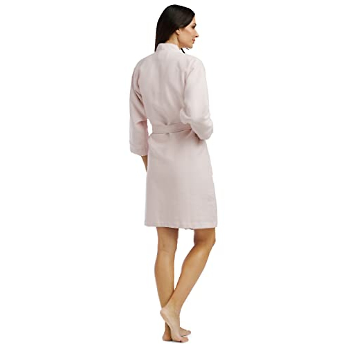 Fishers Finery Women's Waffle Knit Cotton Modal Kimono Spa Robe; Above Knee Length with Pockets and Tie Waist, Luxury Bathrobe (Pink,S)