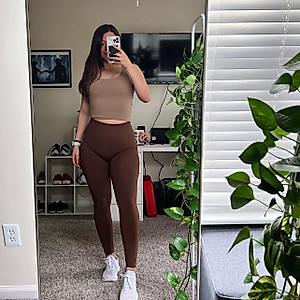 AUROLA Workout Leggings for Women Seamless Scrunch Yoga Pants Tummy Control Gym Fitness Sport Active Leggings 25'' (S, Dandelion Brown)