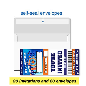 VAHATAN Dart Gun Birthday Party Invitations 20 Pack Dart Gun Ticket Invitations with Envelopes Invites Cards for Birthday Party