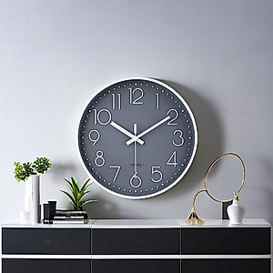 jomparis 12 Inch Non-Ticking Wall Clock Silent Battery Operated Round Wall Clock Modern Simple Style Decor Clock for Home/Office/School/Kitchen/Bedroom/Living Room (Gray)