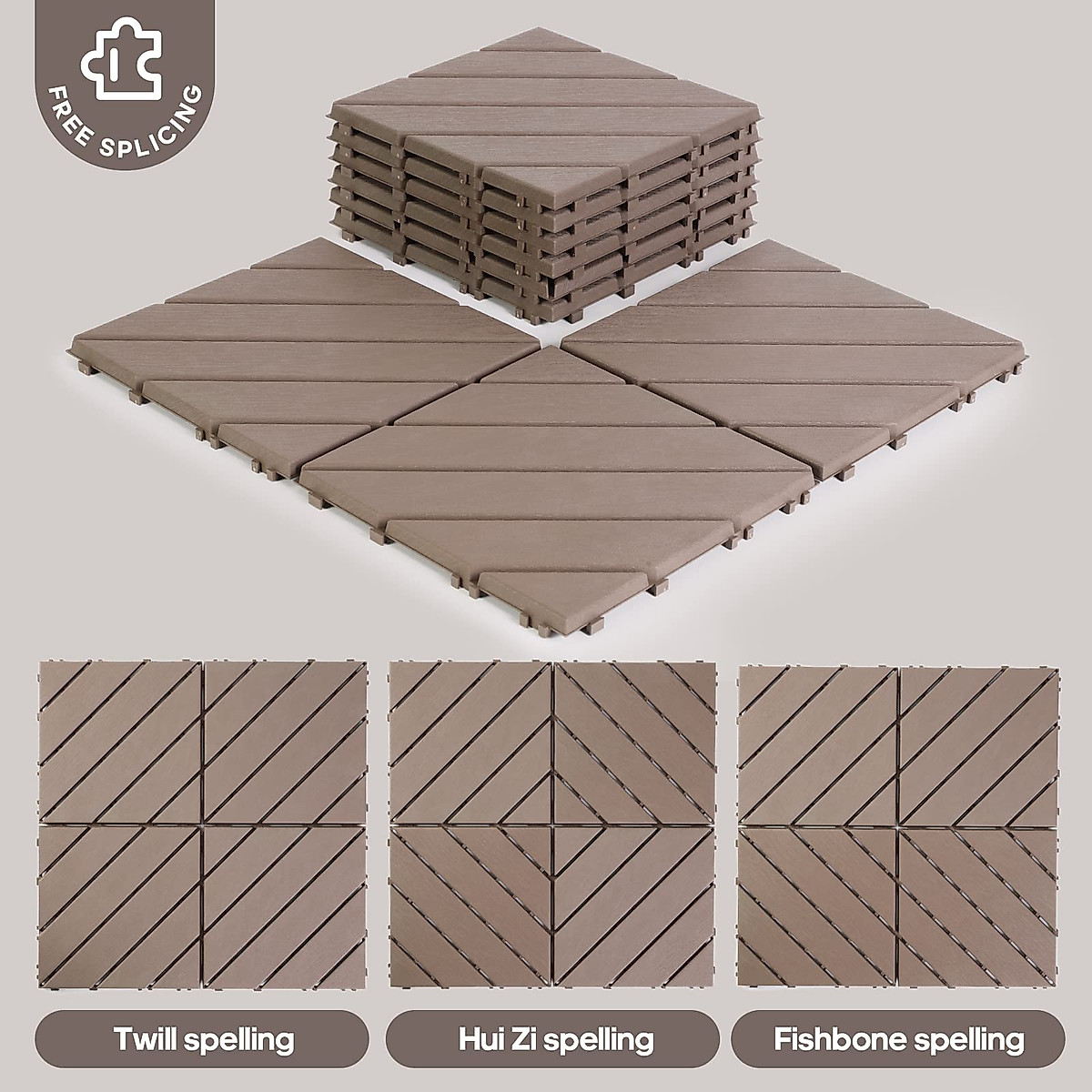 Chaoaixx Plastic Interlocking Deck Tiles,9 Pack Patio Deck Tiles Patio Deck Tiles Waterproof Outdoor Flooring, 10" x 10" Patio Floor Decking Tiles for Porch Poolside, Wood Grain Brown