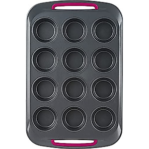 Trudeau Non Stick Carbon Steel Metal Muffin pan, 12 count, Grey