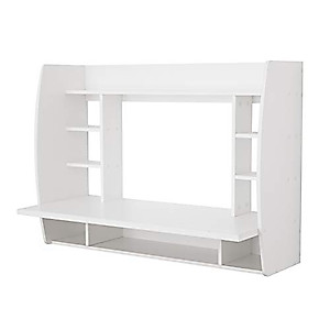 Basicwise Wall Mount Laptop Office Desk with Shelves, White,