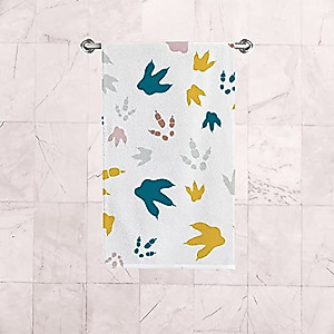 Hand Bath Towels 2 Pack Dinosaur Footprint Absorbent Face Fingertip Towels for Bathroom Kitchen Gym Spa Soft Hair Drying Cloth Quick Dry, 30 x 15 Inch