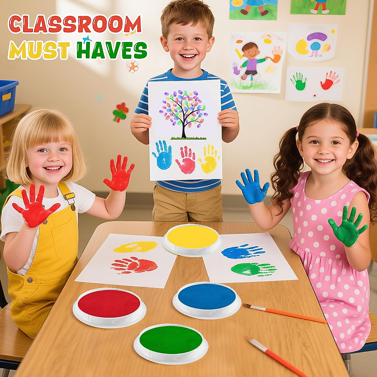 Biggun 7" Large Round Craft Ink Pads- 8 Colors Rainbow DIY Fingerprint Ink Pad Stamps Partner Washable Color Painting Card Making Stamp Pad for Kids Rubber Stamp Crafting Paper Wood Fabric Scrapbook