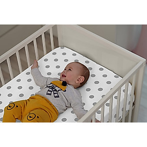 BaeBae Goods Premium Crib Sheets for Baby Boys and Girls, 3 Pack, Soft and Breathable Jersey Cotton Fitted Sheet Set, Grey and White, Cute Gender Neutral Nursery Mattress Bedding, Universal Fit