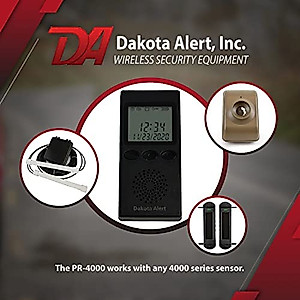 Wireless Driveway Alarm Portable Receiver PR-4000 - Compatible with Dakota Alert 4000 Transmitters | Battery-Powered Monitor Comes with USB Charger & Belt Clip, Driveway Alarms Wireless