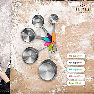 Measuring Cups and Spoons Set 13 Piece. Includes 10 Stainless Steel Measuring Spoons and 3 Plastic Measuring Cup – By Elitra Home