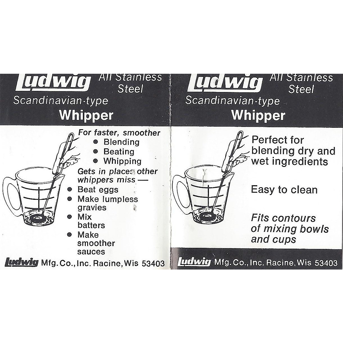 Ludwig Scandinavian-Type Whipper Small Whisk Mixer (Mini Whipper) 100% Made in the USA