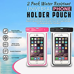 Heighten Beauty - Water Resistant Universal Phone Holder Pouch - Underwater Transparent Dry Bag with Lanyard - Compatible Up to 7” Mobiles for Skiing, Surfing, Diving, Water Activities - Pink