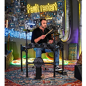 Vangoa Electric Drum Set 8-Pieces with Quiet Mesh Drumheads, Cymbals, Heavy Duty Pedals, 480 Sounds, USB MIDI, Throne, Headphone, Complete Electronic Drum Set for Beginners Adults, Black