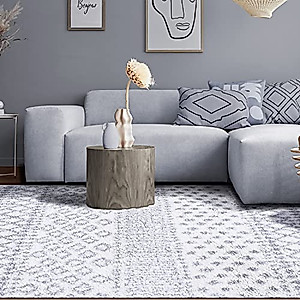 SUPERIOR Indoor Shag Area Rug Perfect for Bedroom, Kitchen, Laundry Room, Entryway, Office, Playroom, Plush Fuzzy Carpet Cover, Contemporary Modern Boho Geometric, 4' x 6', Grey-Cream
