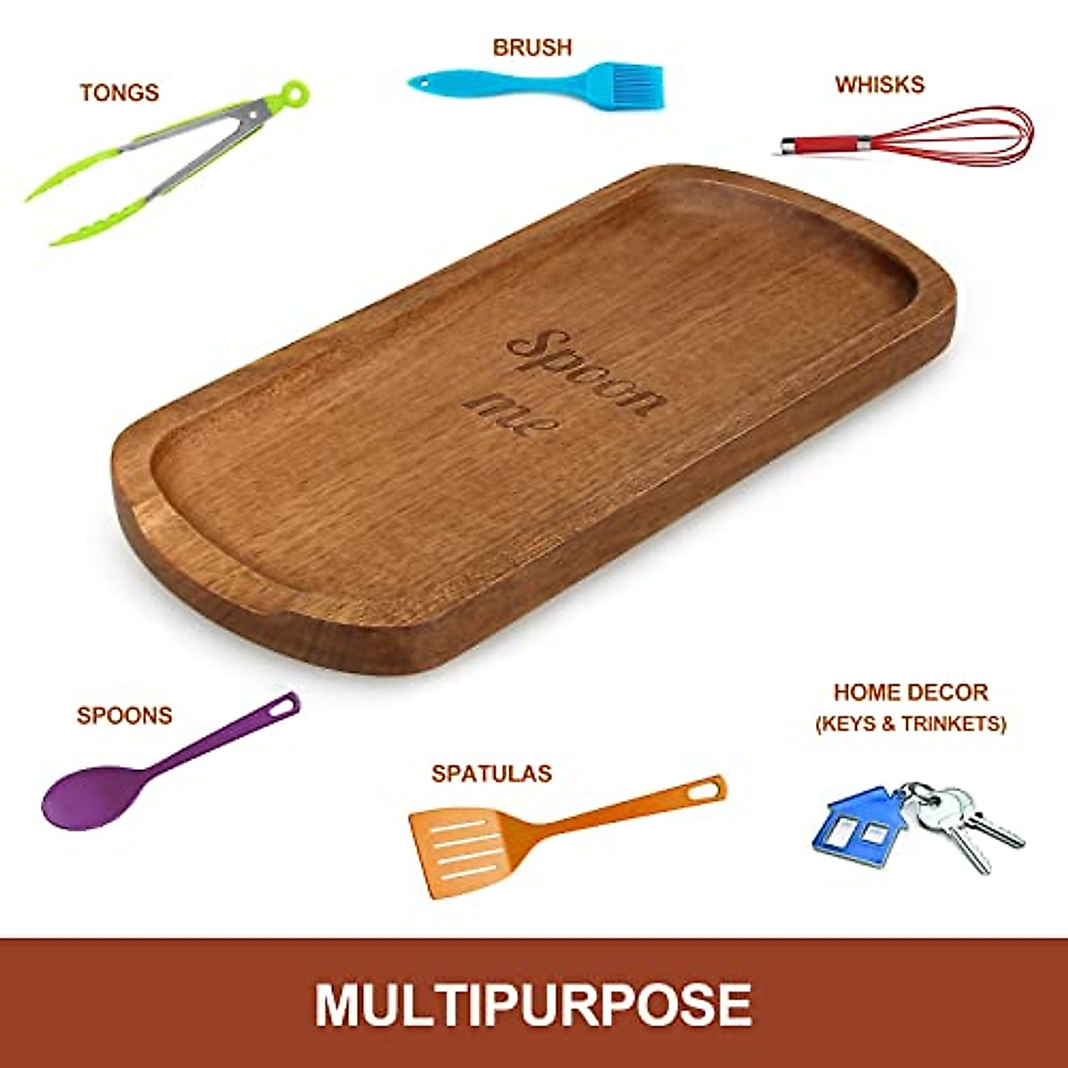 10" Long Acacia Spoon Rest Wooden Cooking Spoon Holder for Stove Top Kitchen Spatula Spoon Rest Best Wood Spoon Rest for Kitchen Counte Coffee Spoon Rest Utensil Rest