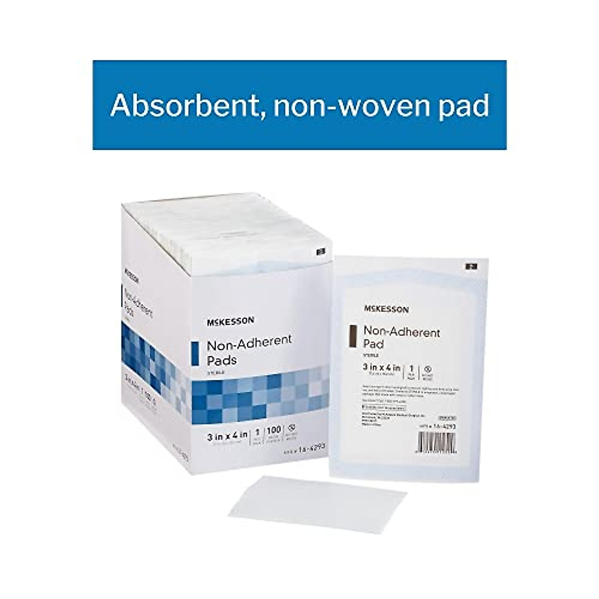 McKesson Non-Adherent Dressing Pads, Sterile, Nylon/Polyester, 3 in x 4 in, 100 Count, 1 Pack
