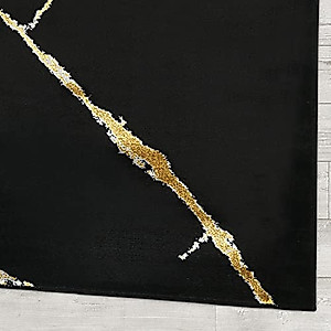 Antep Rugs Babil Gold 5x7 Marble Abstract Modern Indoor Area Rug (Black, 5'3" x 7')
